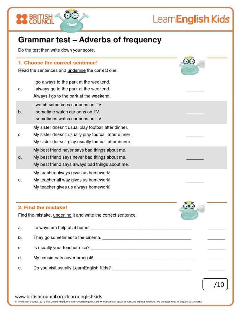 Grammar Practice Adverbs of Frequency | PDF