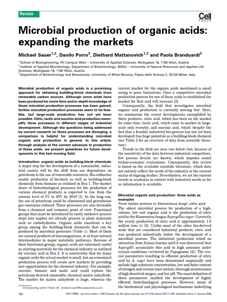 Microbial Production of Organic Acids: Expanding The Markets | PDF ...