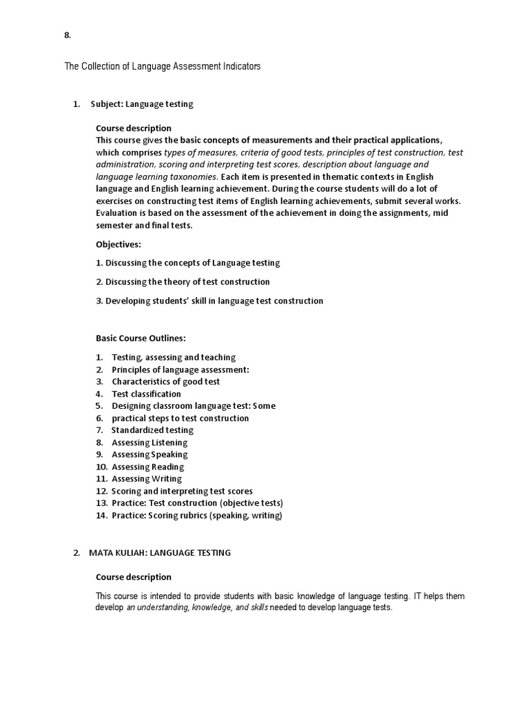 The Collection of Language Assessment Indicators | PDF | Test ...