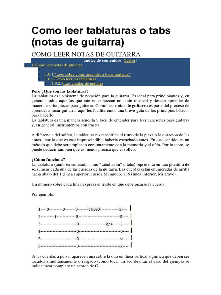 Cómo Leer Tablaturas de Guitarra | PDF | Escala (música) | Guitarras