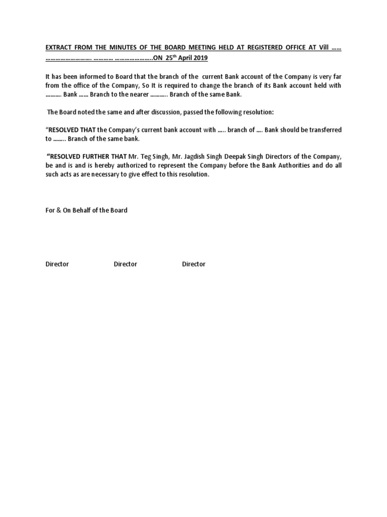 Board Resolution Bod | PDF