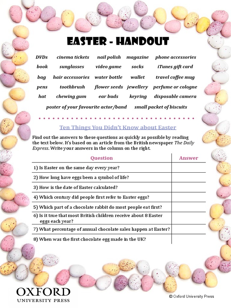 Easter - Handout: Ten Things You Didn't Know About Easter | PDF ...