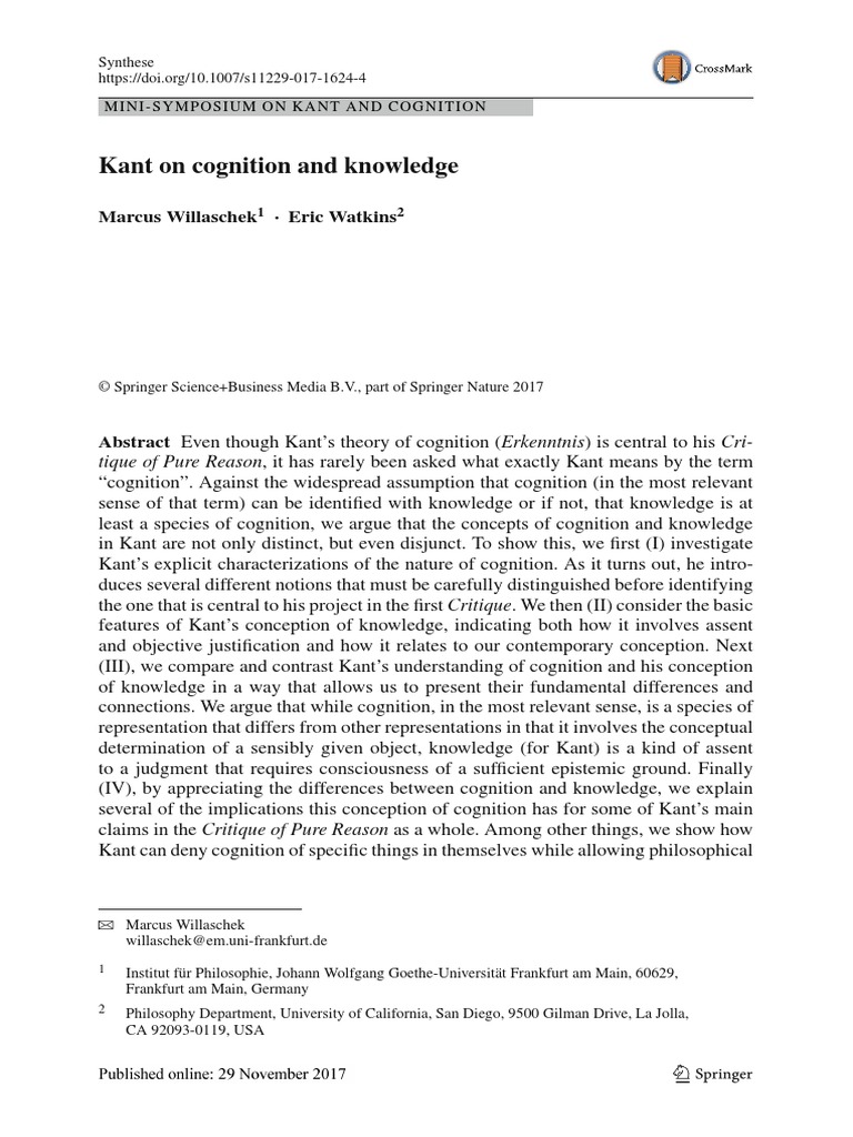 Kant On Cognition and Knowledge | PDF | Immanuel Kant | A Priori And A ...