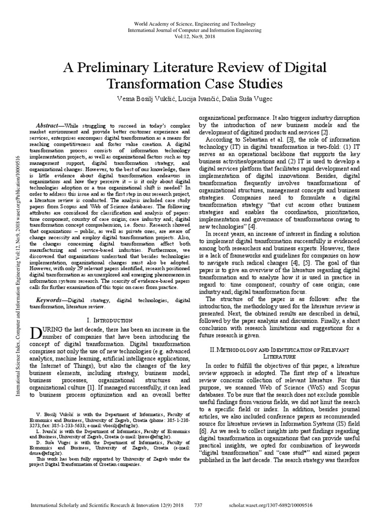 A Preliminary Literature Review of Digital Transformation Case Studies ...