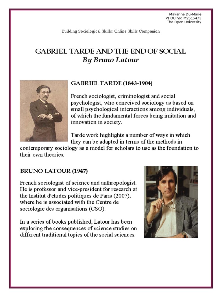 A Presentation of Gabriel Tarde and The End of Social PDF | PDF ...