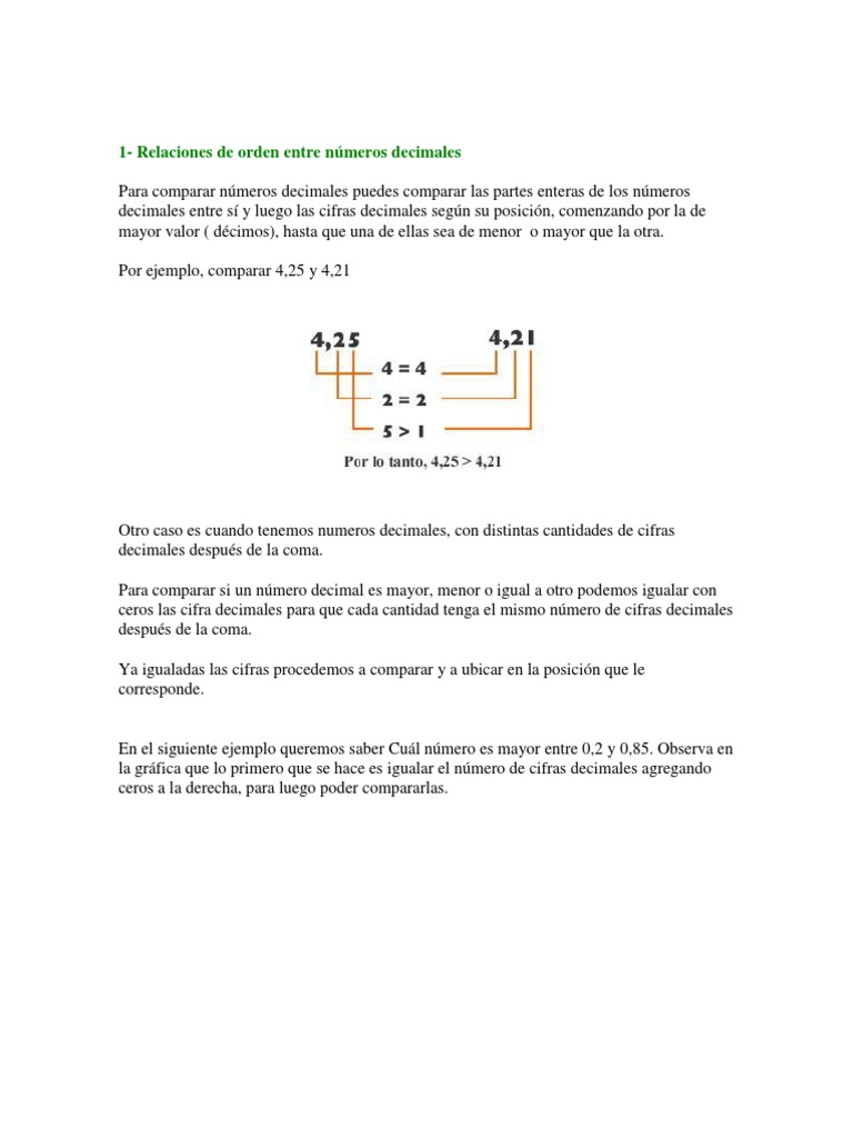 Hoja De Trabajo Para Comparar Y Ordenar Decimales Ejercicios Para