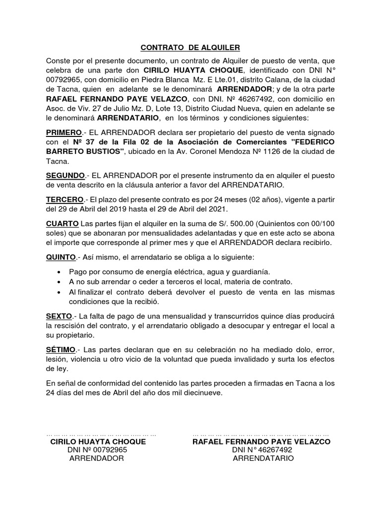 Contrato de Alquiler 2222222222 | PDF