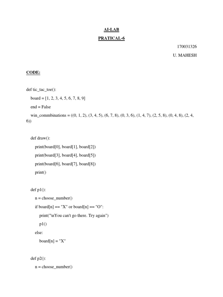 Python Tic Tac Toe Game Code | PDF