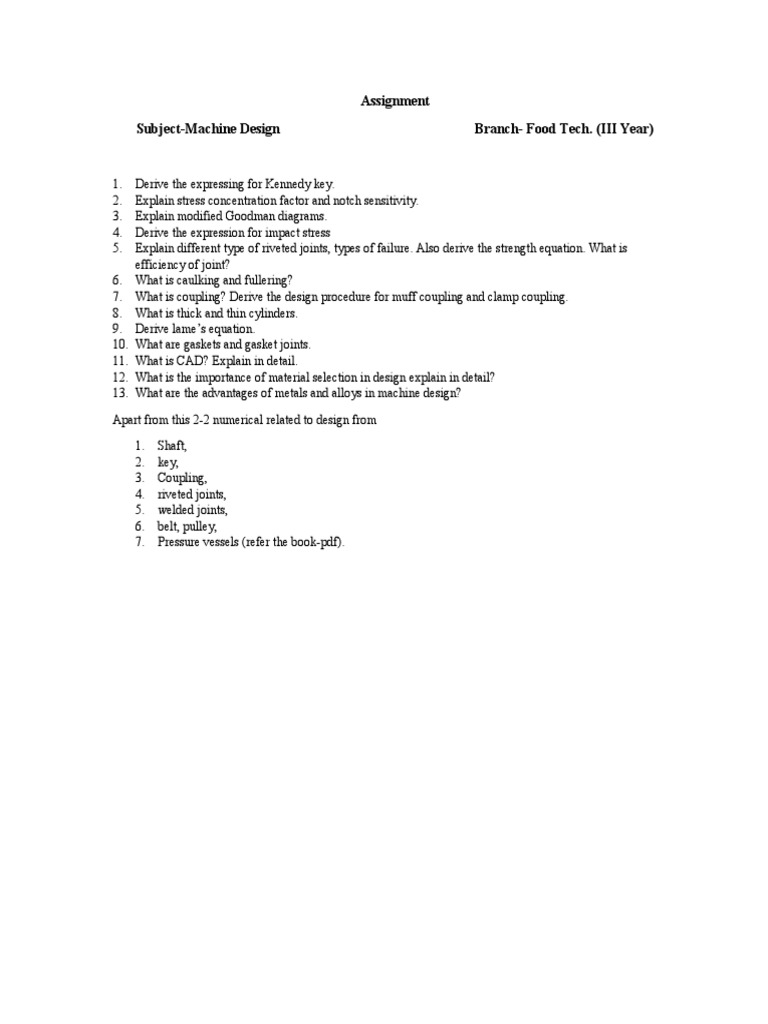 Machine Design Assignment Topics | PDF