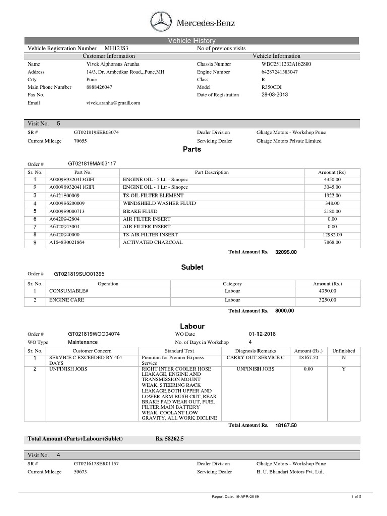 Comprehensive Vehicle Service History Report | PDF | Transmission ...