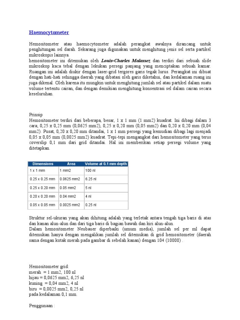Haemocytometer | PDF | Sains & Matematika