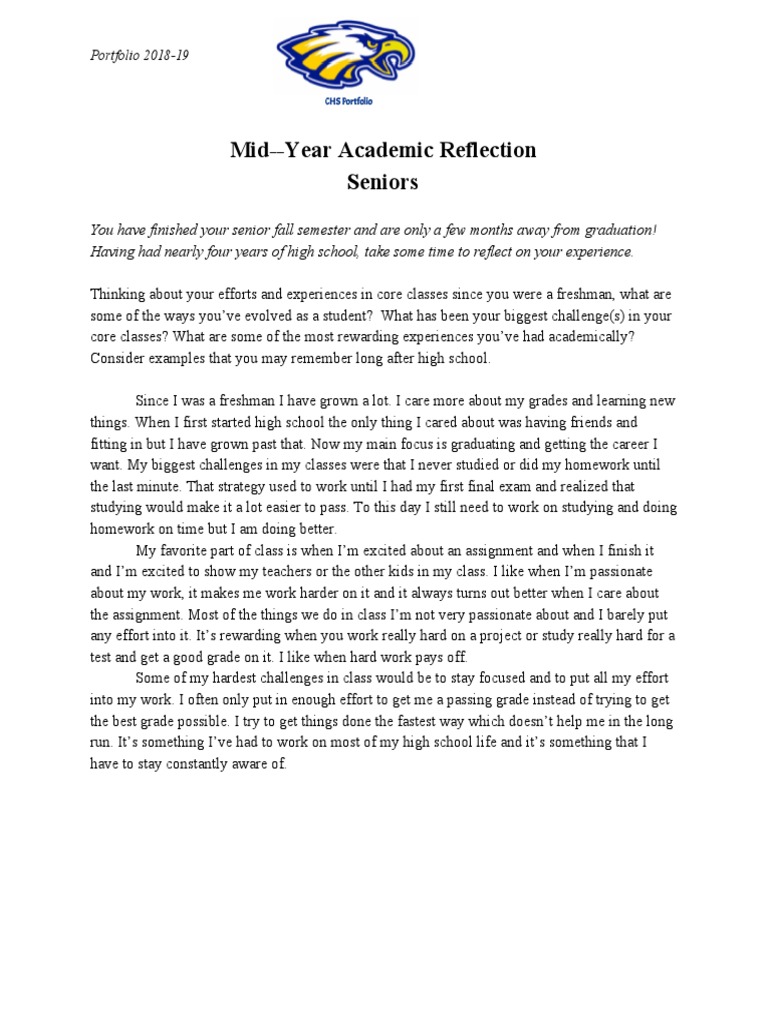 Senior Year Academic Reflection Guide | PDF | Homework | Behavior ...