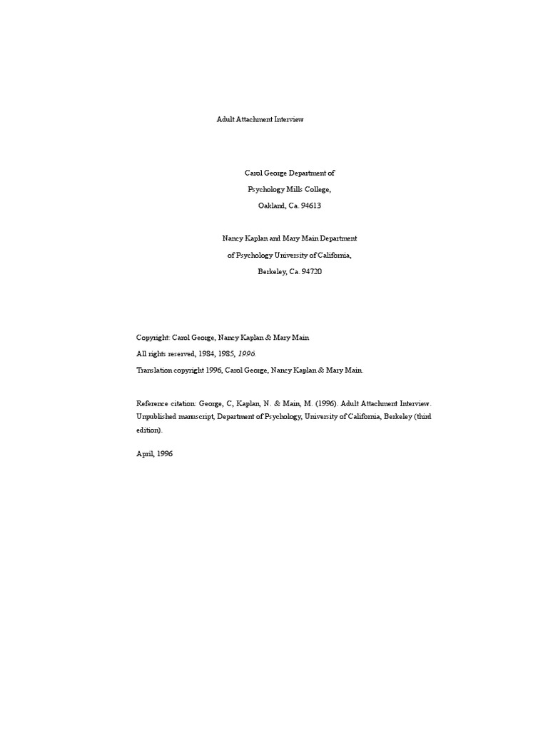 AAI-Adult Attachment Protocol | PDF | Attachment Theory | Behavioural ...