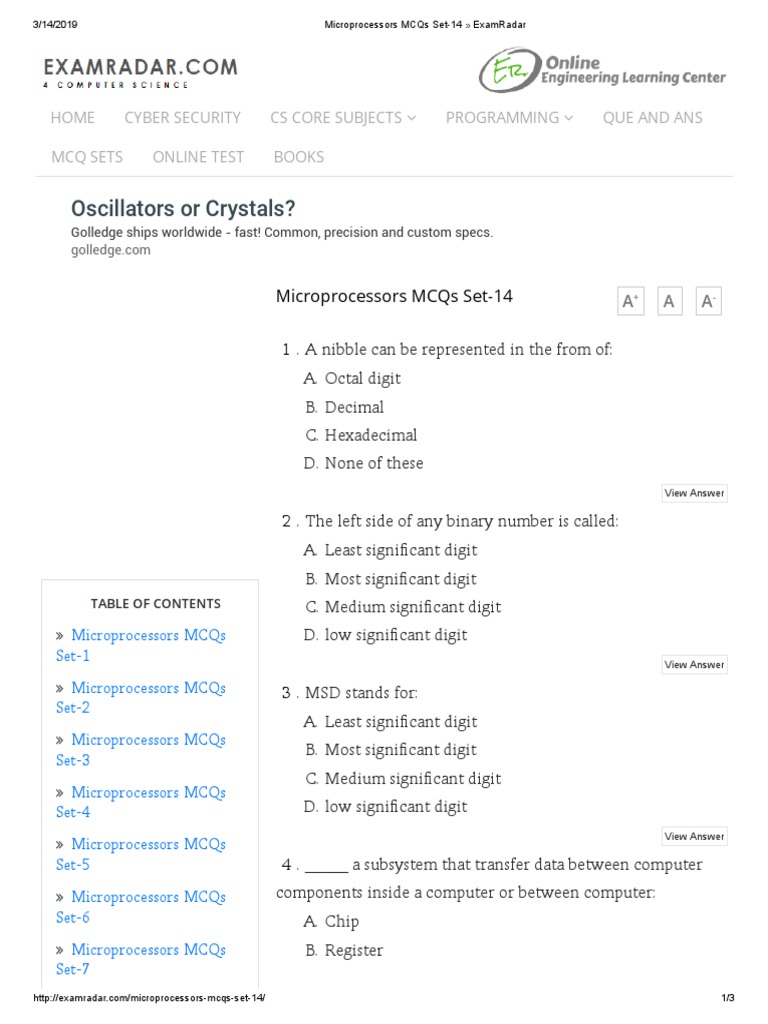 Microprocessors MCQs Set-14 ExamRadar | PDF | Central Processing Unit | Multiple Choice