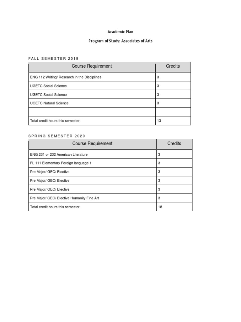 2019-2020 AA Academic Plan Overview | PDF