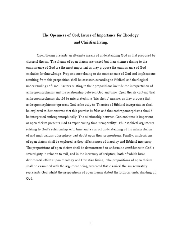The Openness of God Issues of Importance For Theology and Christian ...