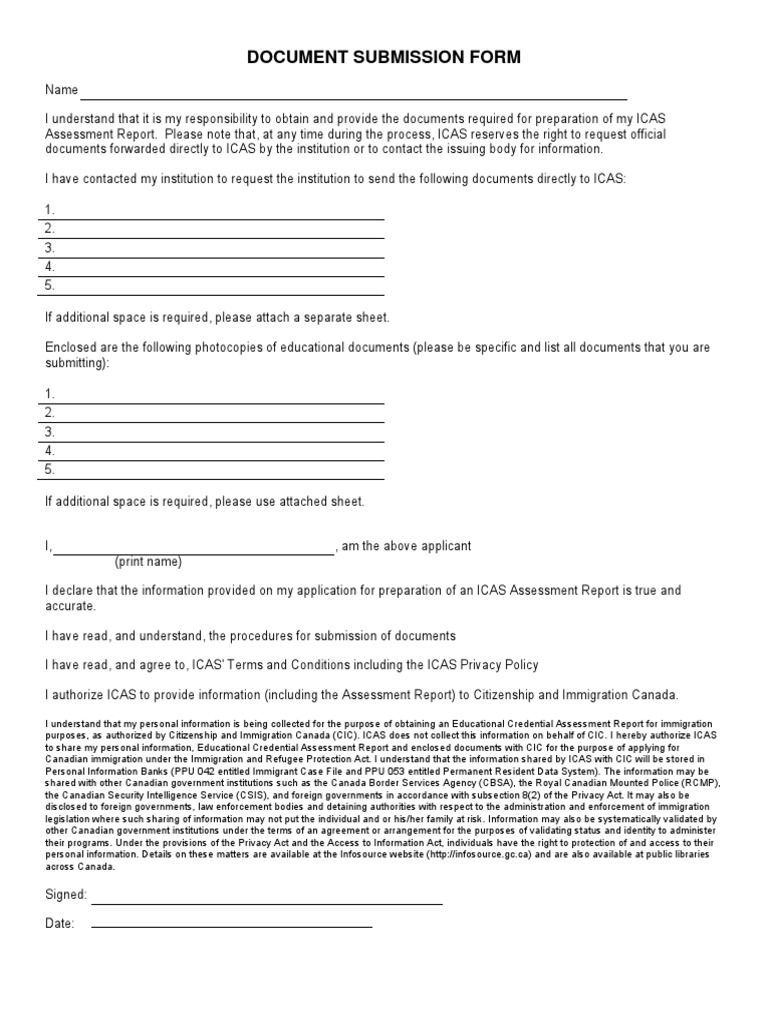 Document Submission Form (ECA) | Personally Identifiable Information ...