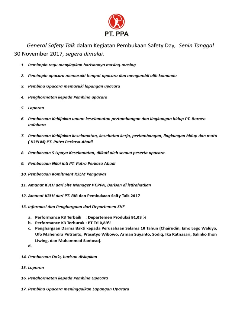 Susunan Acara General Safety Talk Des | PDF
