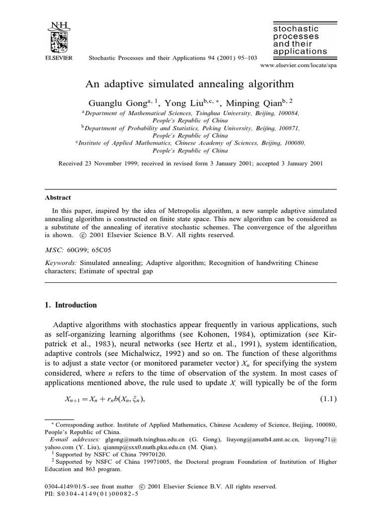 An Adaptive Simulated Annealing Algorithm Pdf Pdf Mathematical Optimization Markov Chain