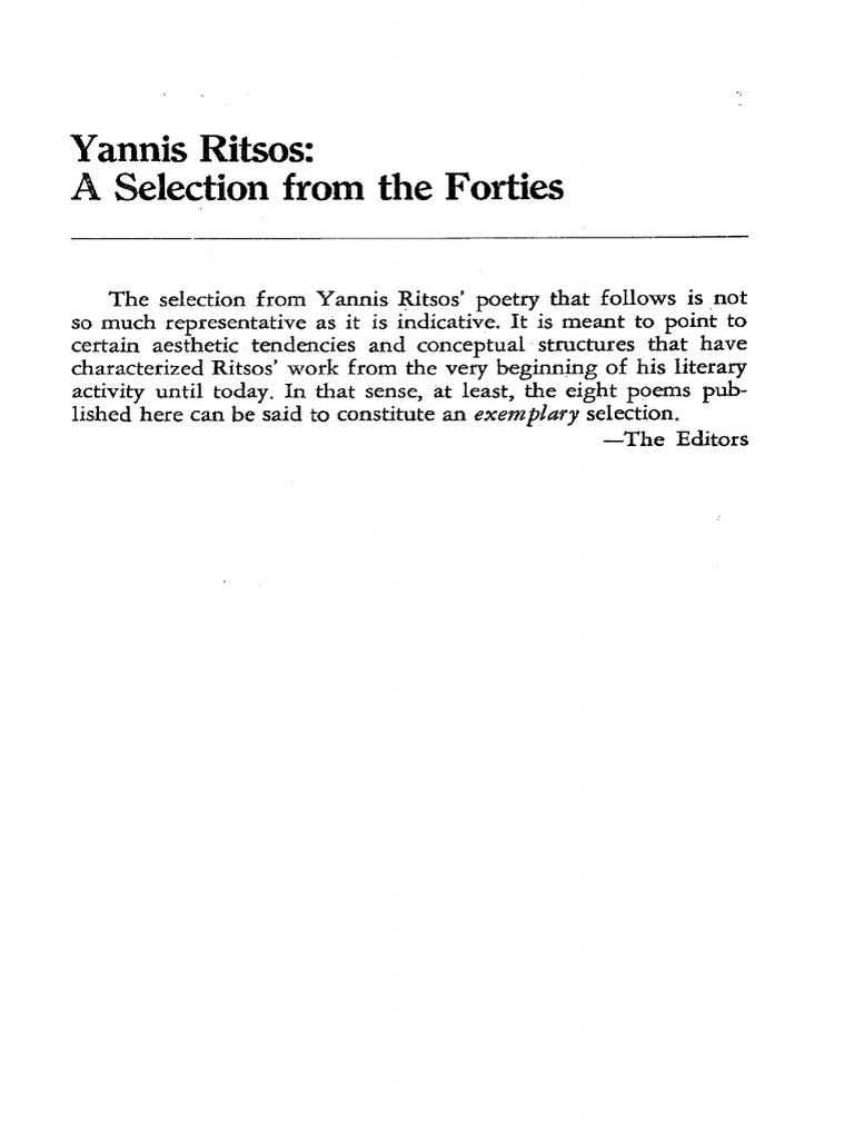 Yannis Ritsos: Selection From The Forties: Exemplary | PDF | Nature