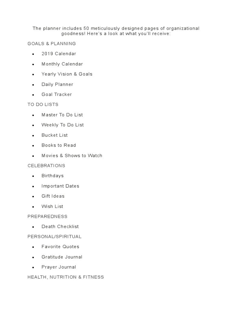 Comprehensive 2019 Planner Template | PDF
