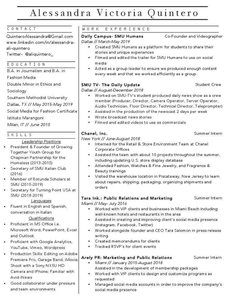 Alessandra Victoria Quintero: Work Experience | PDF