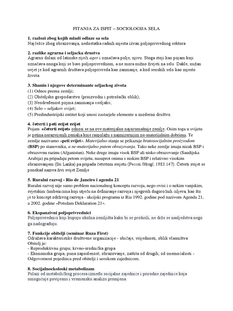 Selo Cijela Skripta | PDF