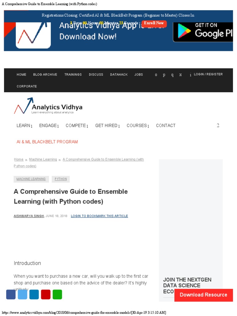 A Comprehensive Guide To Ensemble Learning (With Python Codes) PDF ...
