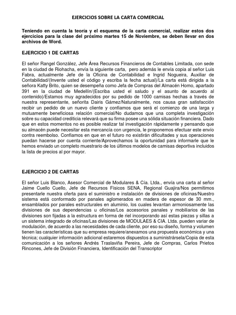 Ejercicios Cartas Comerciales | PDF | Contabilidad | Aluminio