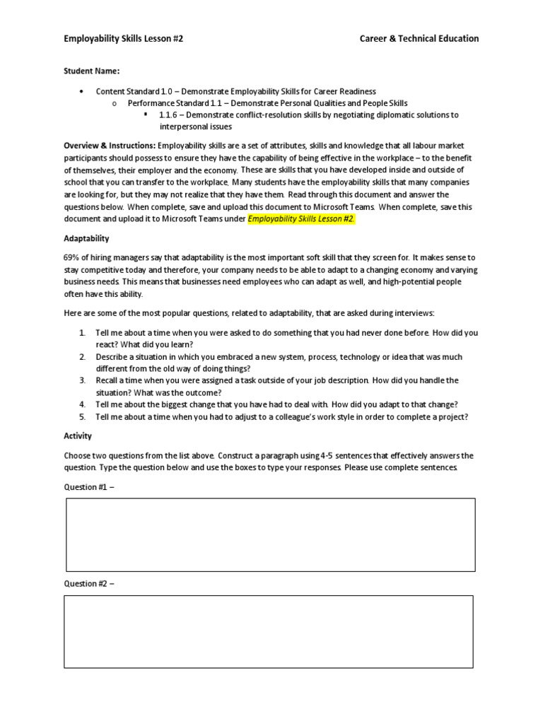 Employability Skills Lesson Two | PDF | Skill | Employment