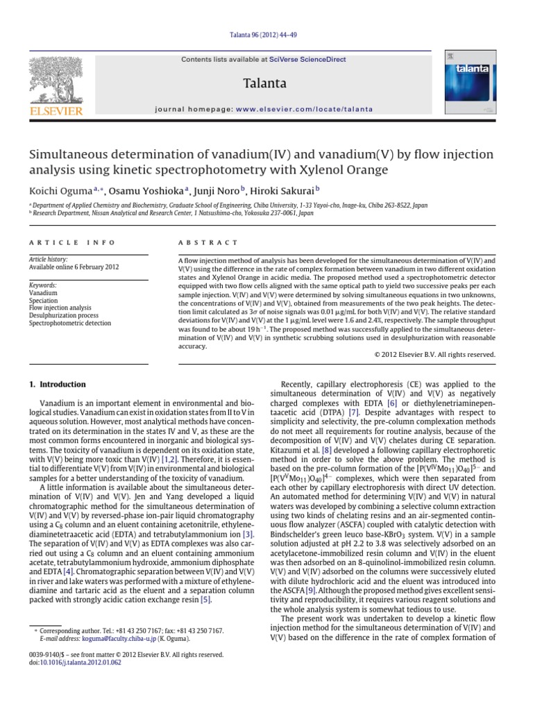 Simultaneous Determination of Vanadium (IV) and Vanadium (V) by Ow ...