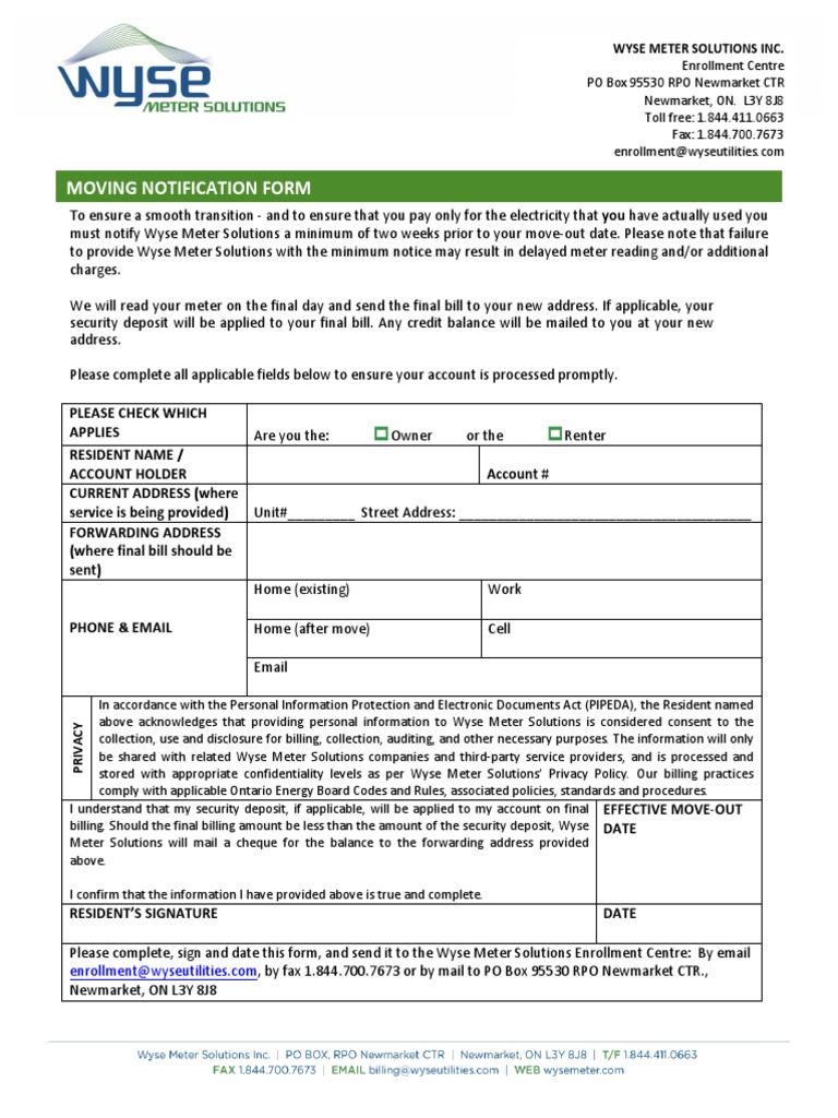 Moving Notification Form | PDF | Cheque | Privacy