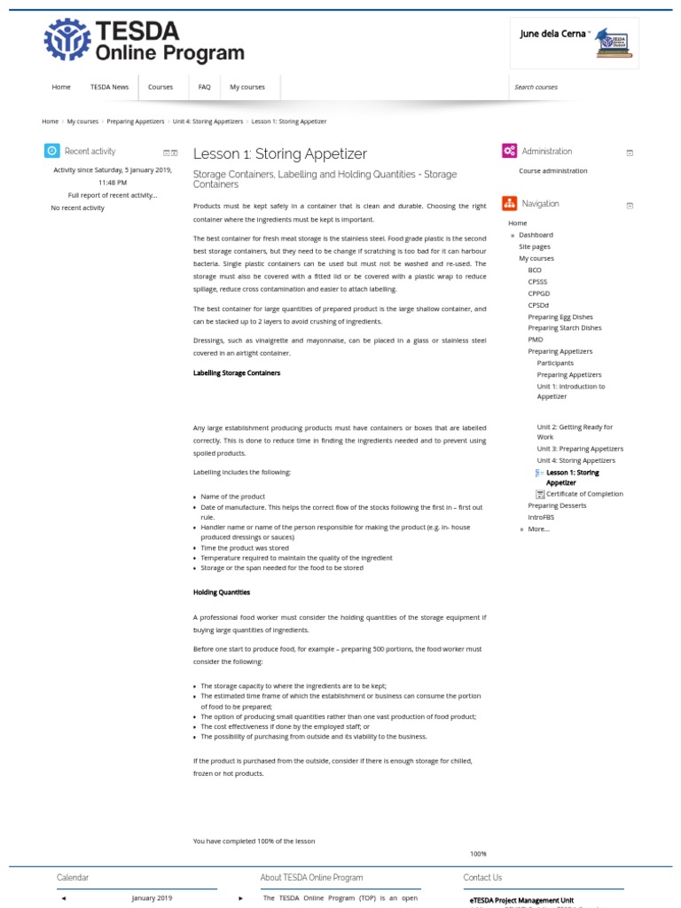 Preparing Appetizers - Lesson 1 - Storing Appetizer - Storage ...