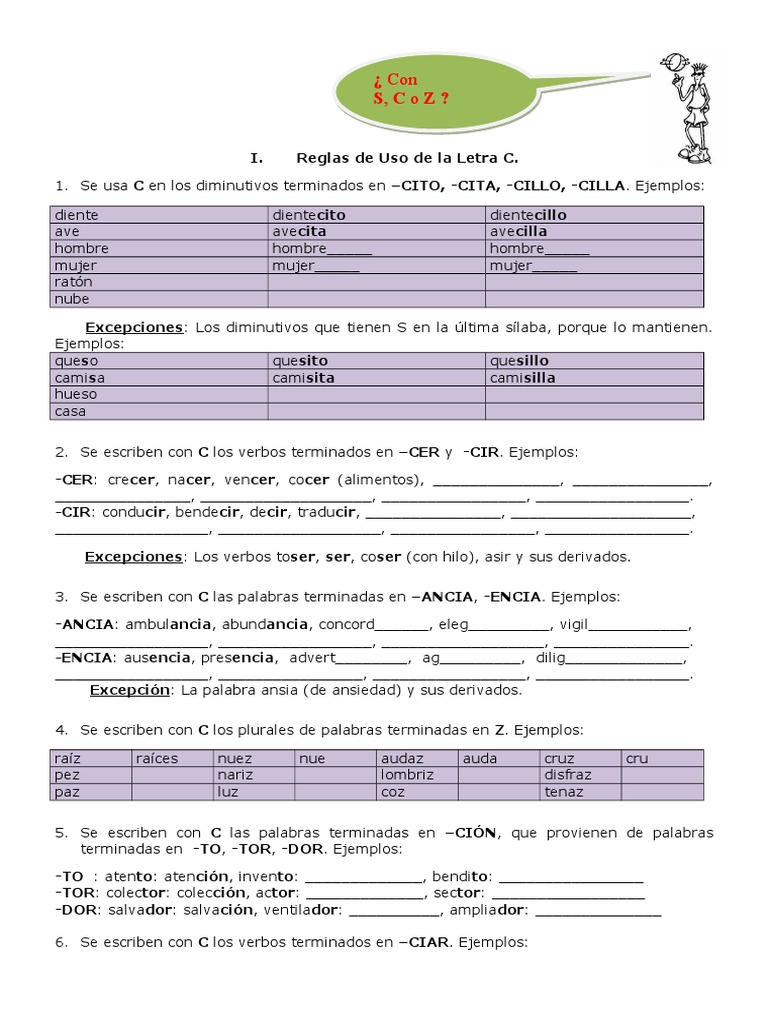 Reglas ortográficas sobre el uso de las letras C, S y Z | PDF ...