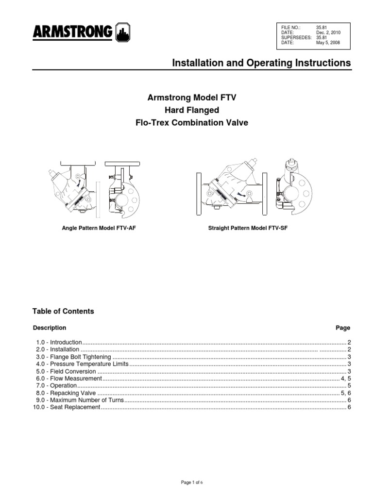 Armstrong FTV | PDF | Valve | Flow Measurement