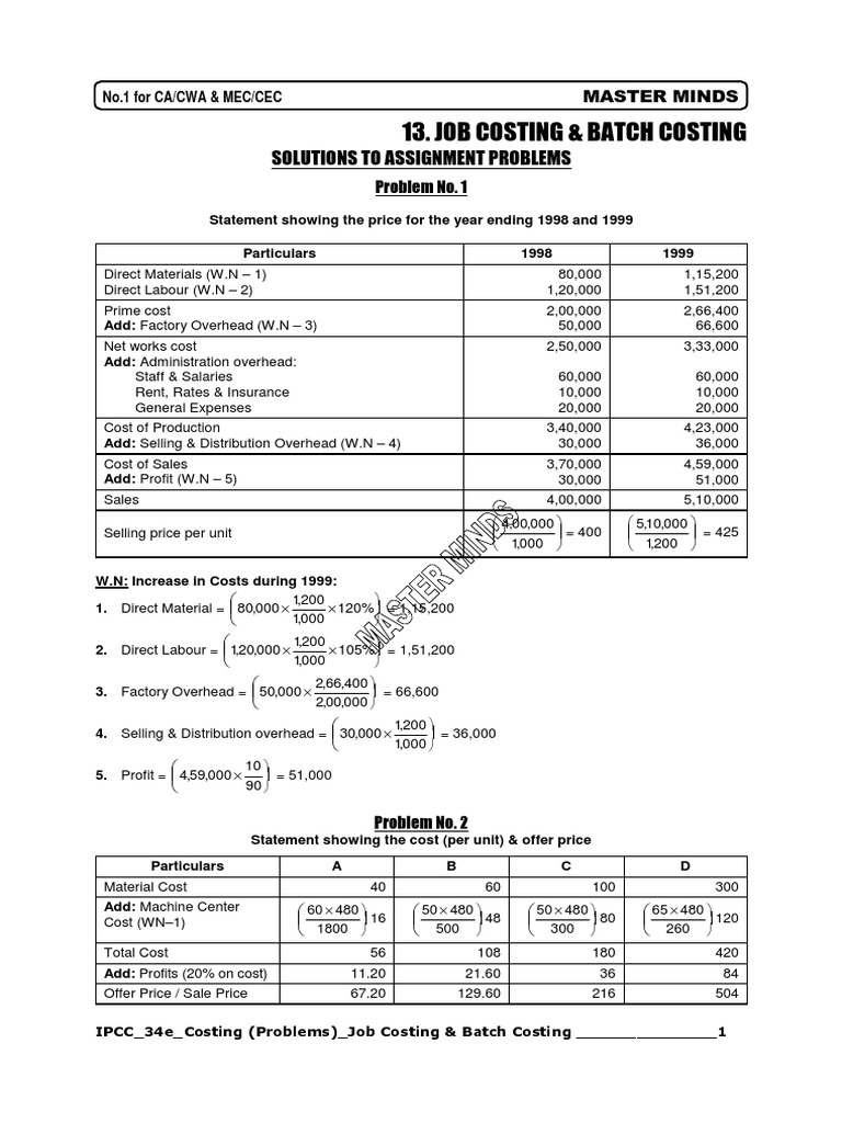 Job and Batch Costing Solutions Guide | PDF | Cost | Economies
