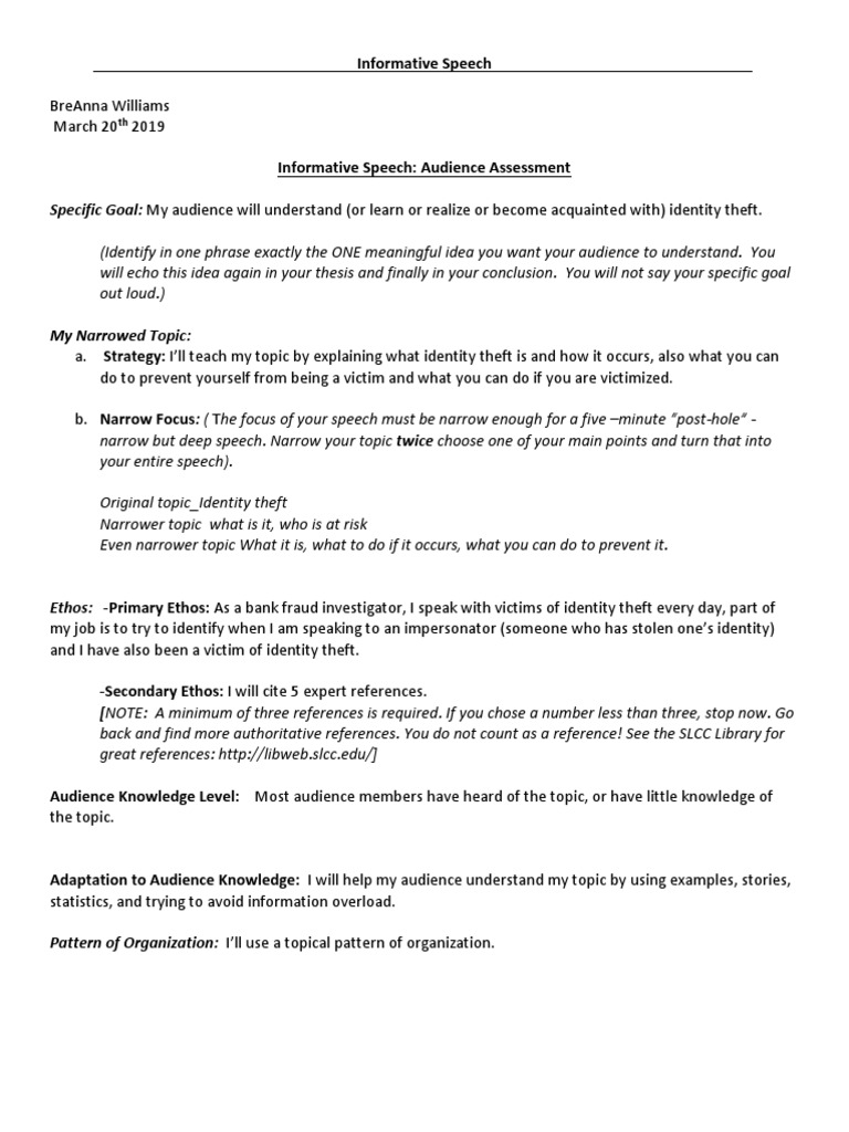 Comm 1020 Informative Speech Final Draft | PDF | Identity Theft ...