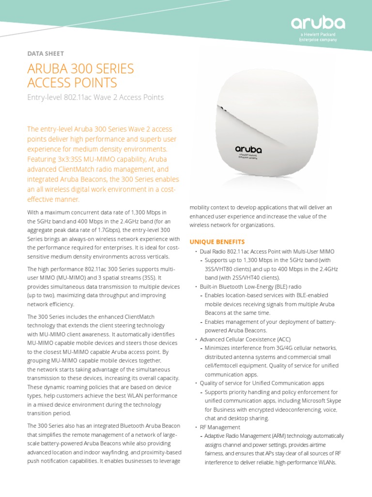 Aruba 300 Series Access Points | PDF | Wireless Lan | Wireless Access Point