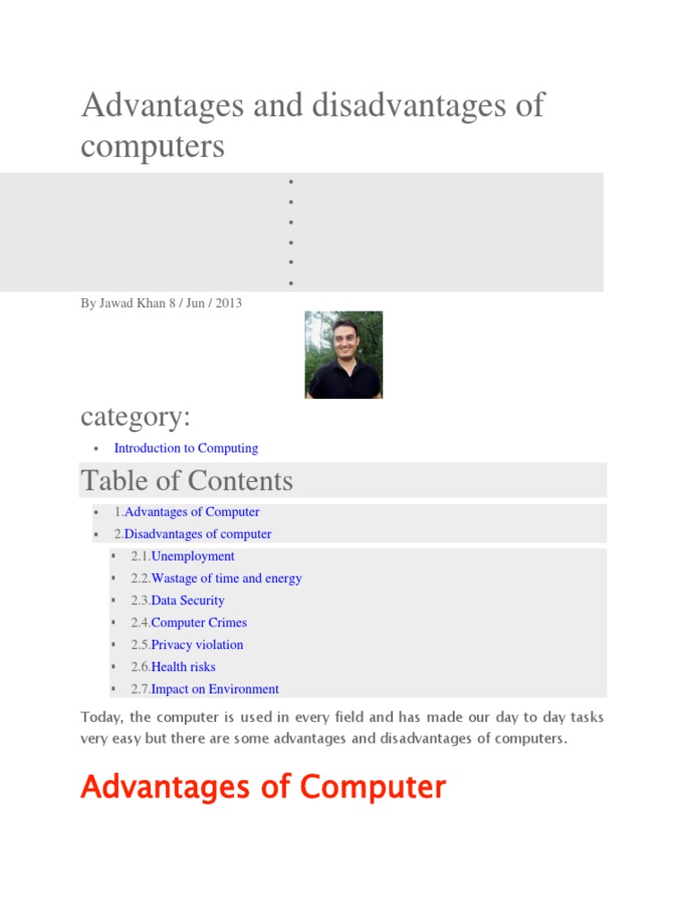 Advantages and Disadvantages of Computers | PDF | Internet | Privacy