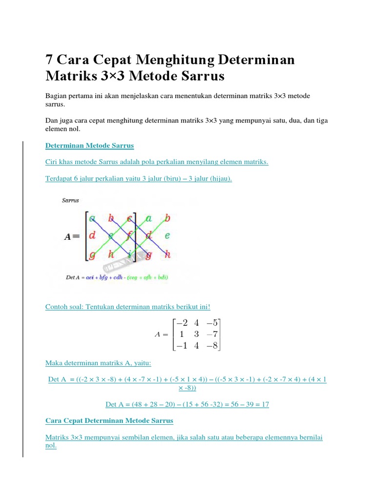 7 Cara Cepat Menghitung Determinan Matriks 3 | PDF | Metode & Bahan Ajar