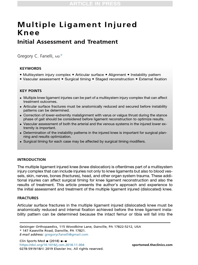 Multiple Ligament Injured | PDF | Knee | Musculoskeletal System