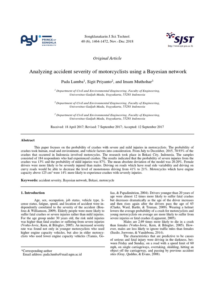 Analyzing Accident Severity of Motorcyclists Using A Bayesian Network | PDF | Traffic Collision ...