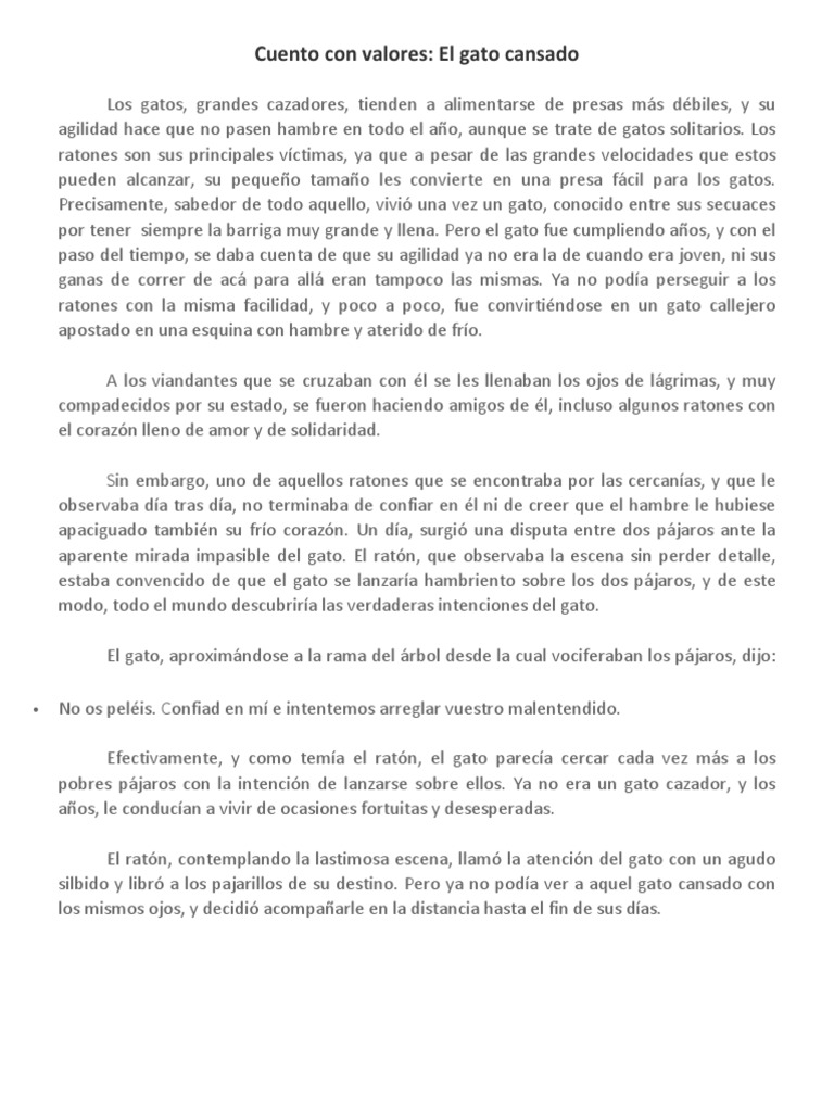 Cuento Con Valores Pdf Gatos Perros