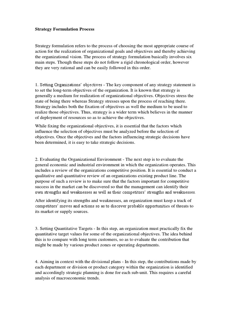 Strategy Formulation Process | Download Free PDF | Strategic Management ...