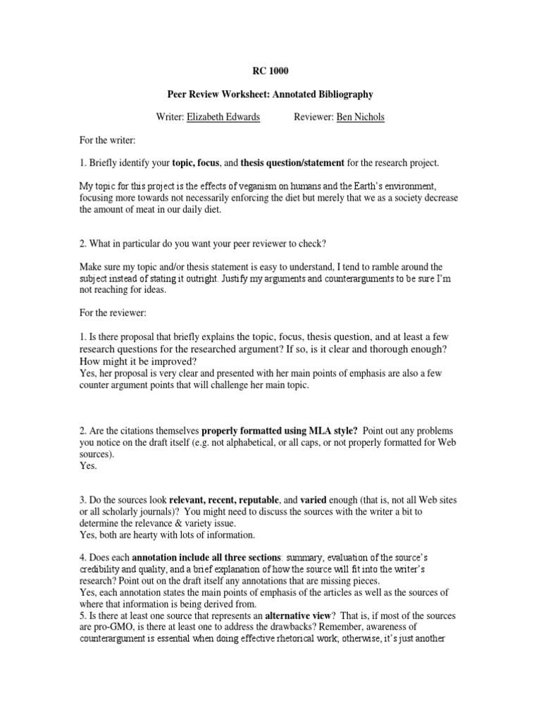 Peer Review Annotated Bibliography | PDF | Thesis | Veganism