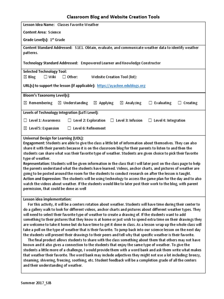 07 Classroom Blog Lesson Idea Template | PDF | Learning | Behavior ...
