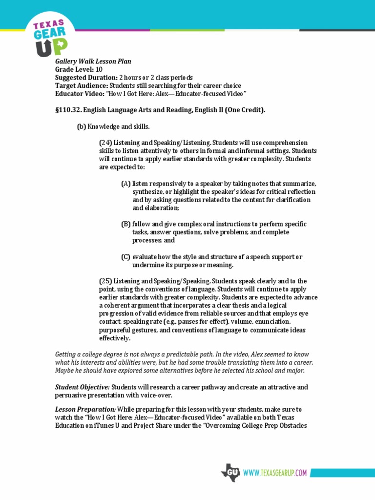 Gallery Walk Lesson Plan | PDF | Reading Comprehension | Cognition