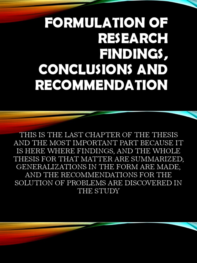 Conclusions And Recommendations