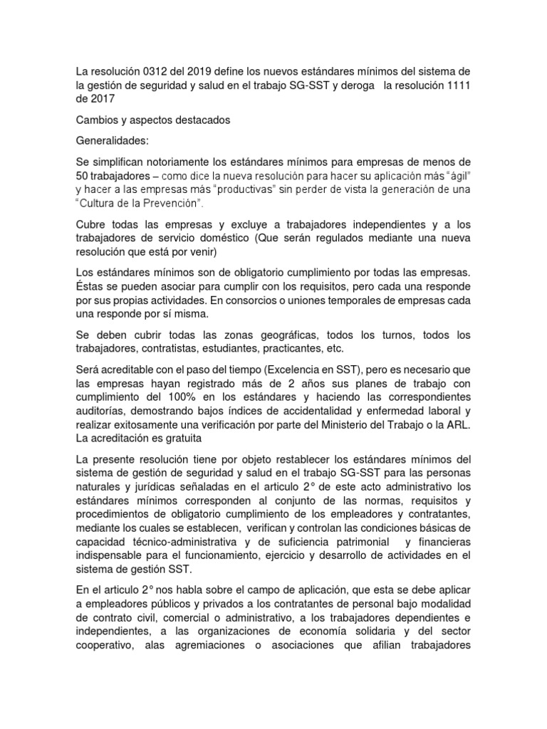 Resolucion 0312 Del 2019 | PDF | Pequeñas y medianas empresas | Medicina