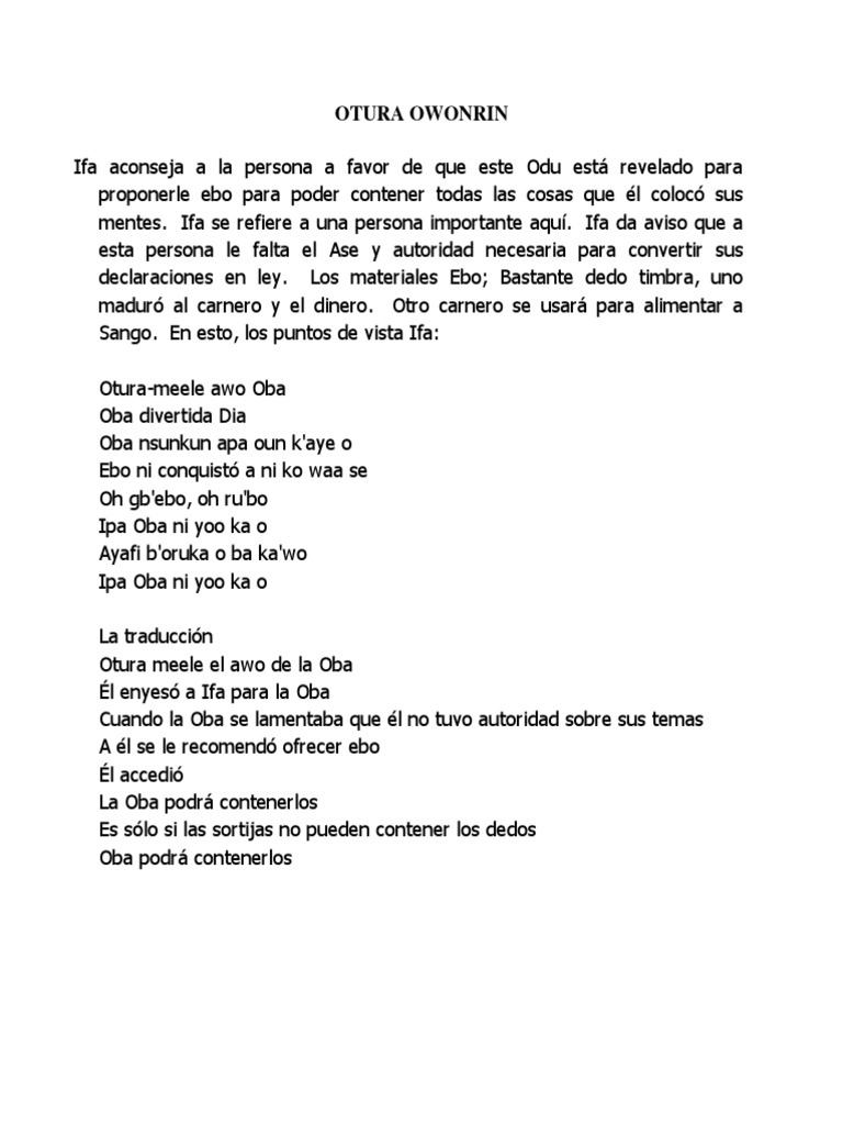 Otura Owonrin | PDF | Santeria | Religión y creencia
